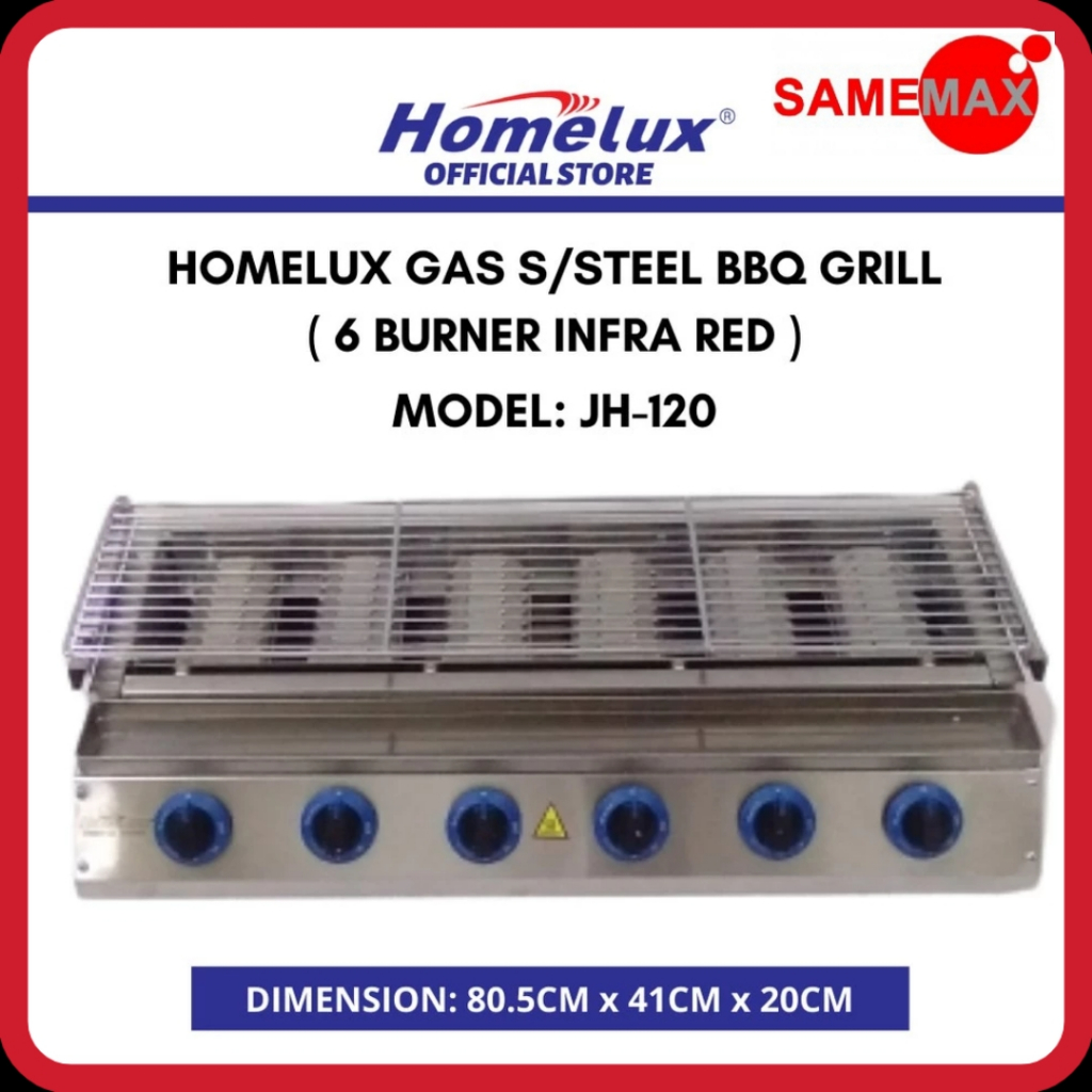 HOMELUX 6 BURNER GAS INFRA RED BBQ GRILL STAINLESS STEEL BODY JH-120 ...