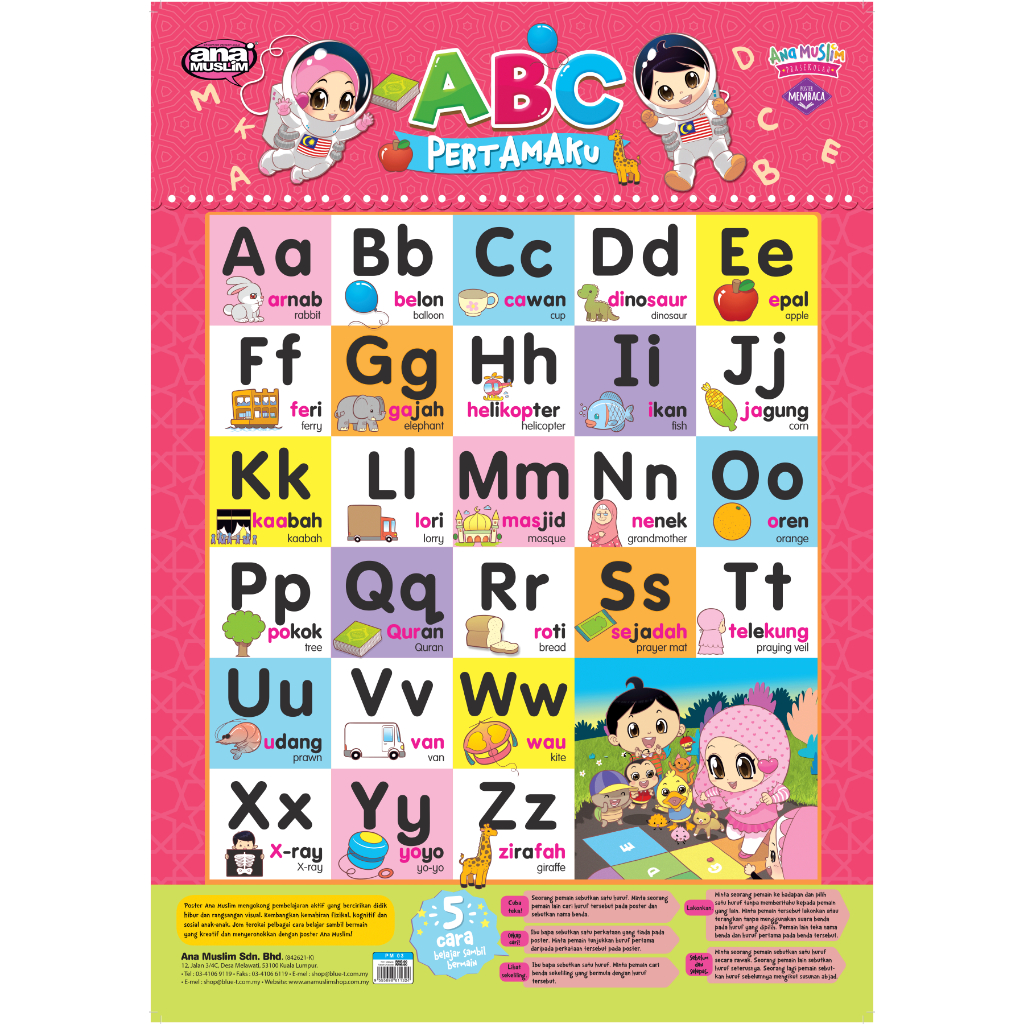 KOLEKSI LENGKAP POSTER PRESCHOOL TADIKA ANA MUSLIM ABC, 123, Alif Ba Ta ...