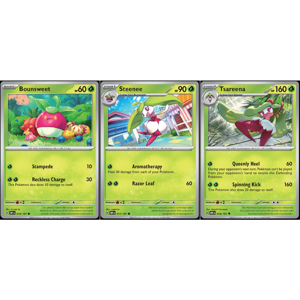 Pokemon TCG: Obsidian Flames - Bounsweet / Steenee / Tsareena | Shopee ...