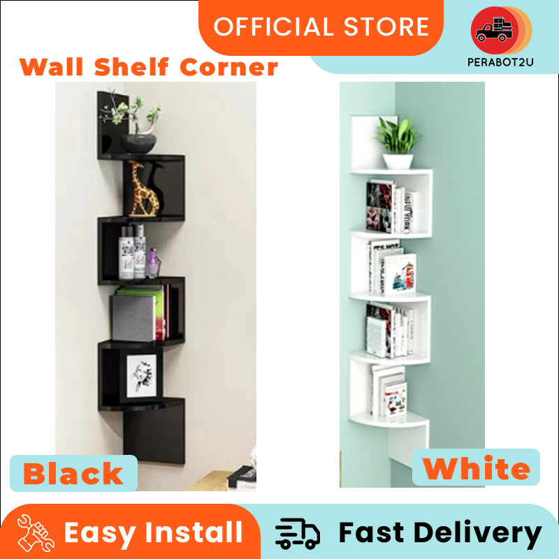 P2U 5 Tiers Wall Shelf Corner /Rak Dinding/ Display DVD Home Decor book ...