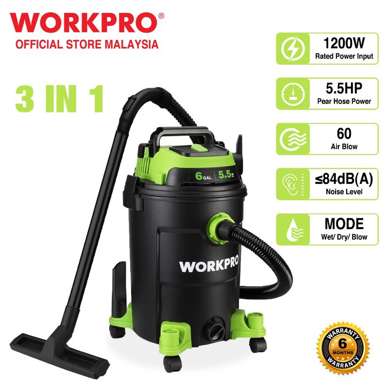 WORKPRO Vacuum Cleaner 3-IN-1 Wet & Dry, Blower Function (25L/1200W ...