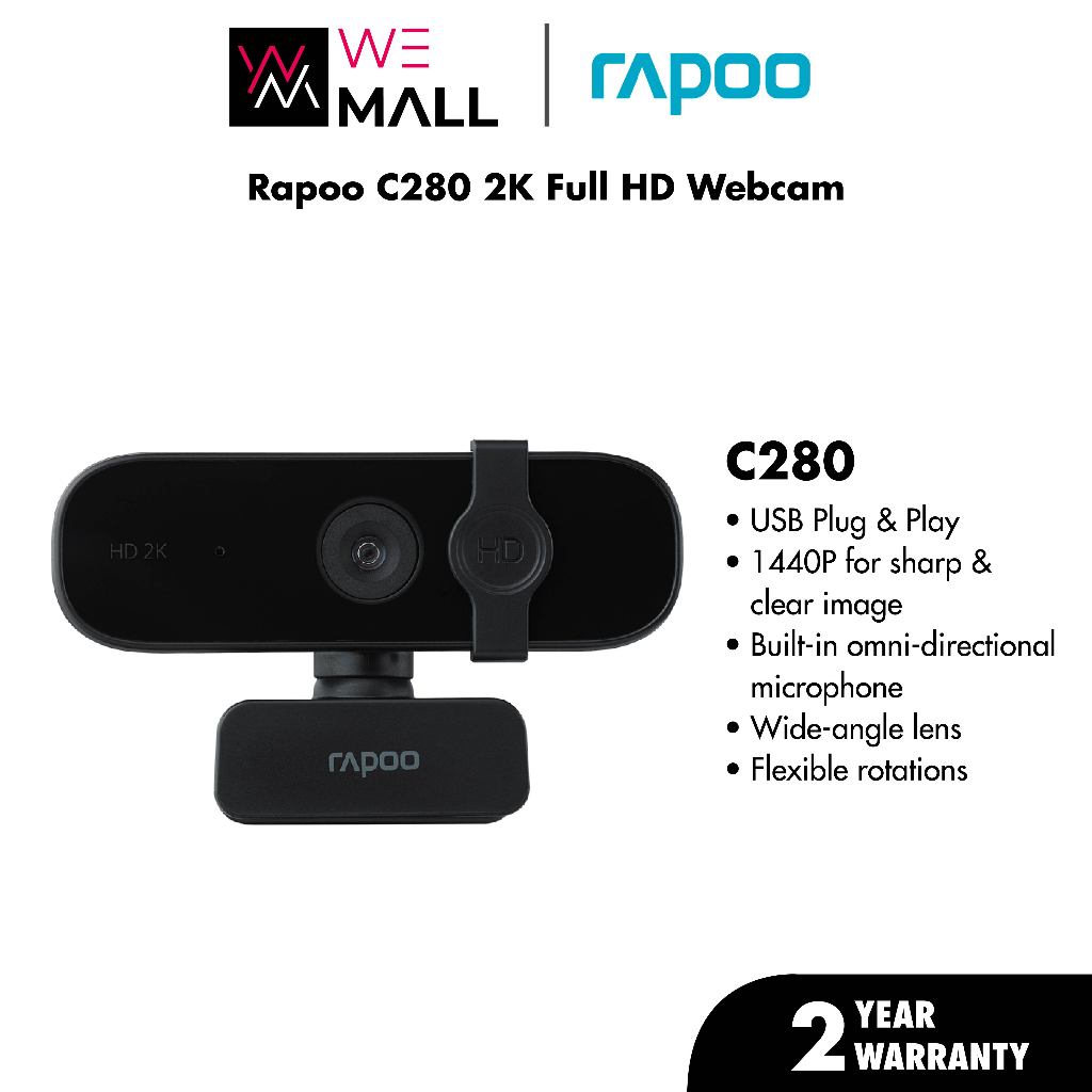Rapoo C280 2K Full HD Auto Focus Webcam With Built In Omni Directional ...