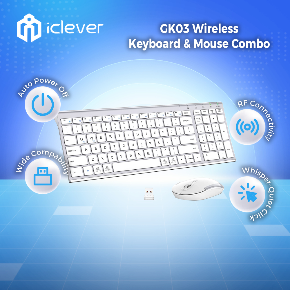 iClever GK03 Wireless Keyboard & Mouse Combo - 2.4G Portable Wireless ...