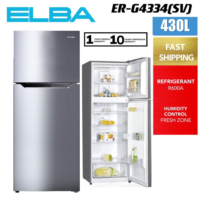 Elba 2 Door Fridge ER-G4334(SV) Gross 430L | Shopee Malaysia