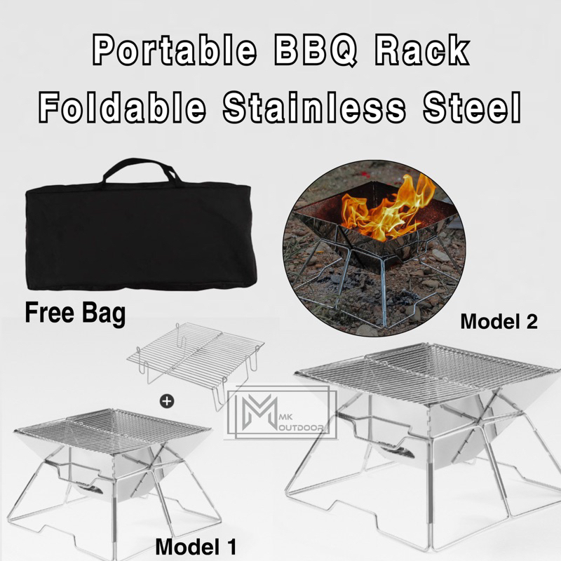PORTABLE MINI BARBECUE Stainless Steel BBQ Grill Non-Stick Surface Folding BBQ Grill Table ...