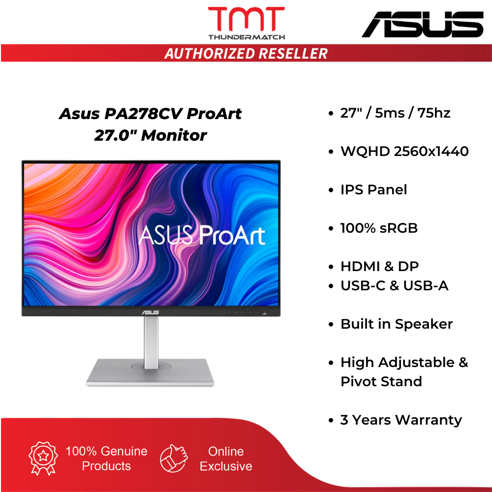 Asus PA278CV ProArt 27" Monitor | 5ms | WQHD 2560x1440 | 75Hz | IPS ...