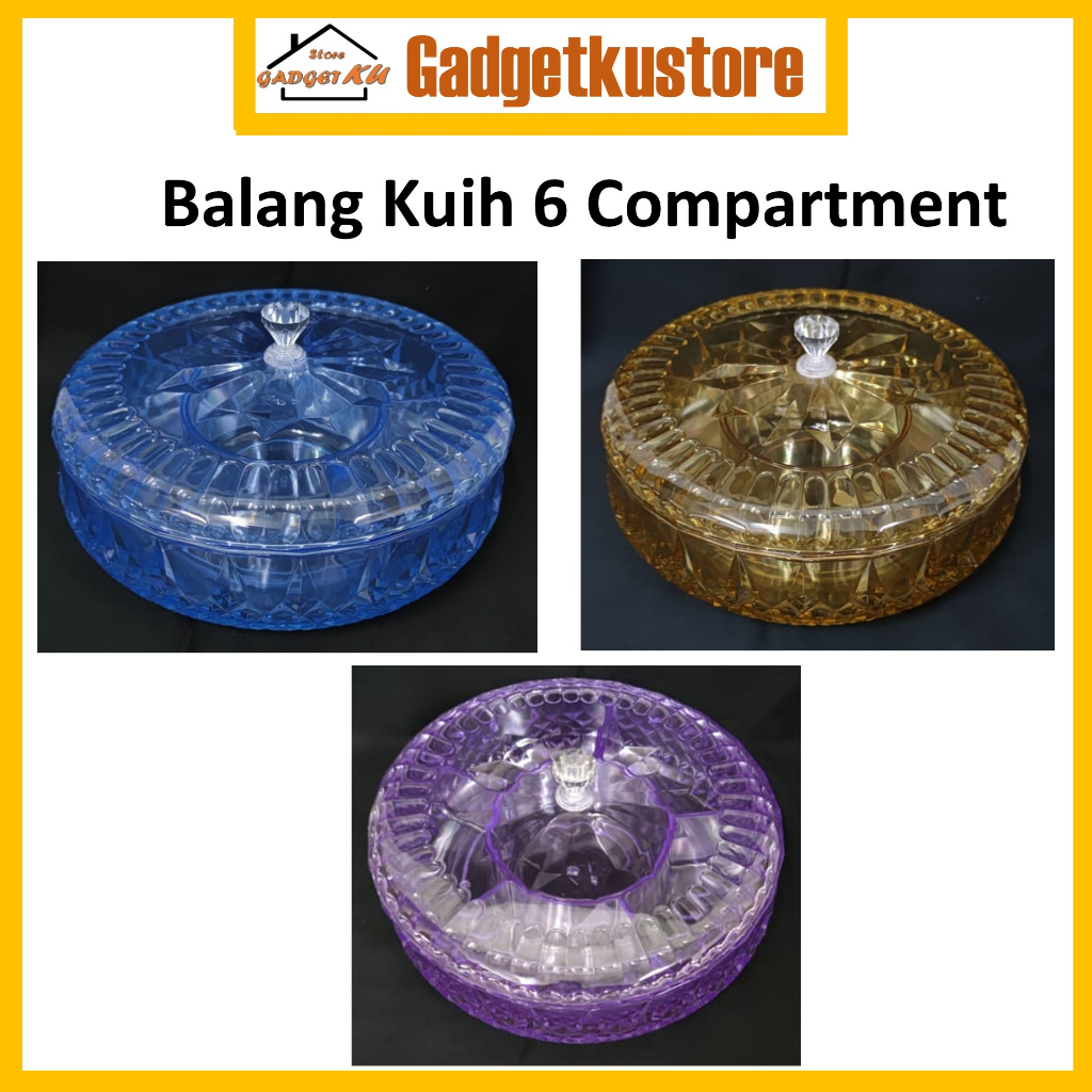 Balang Kuih Raya Crystal Bowl 6 compartment with lid Air tight/Bekas ...