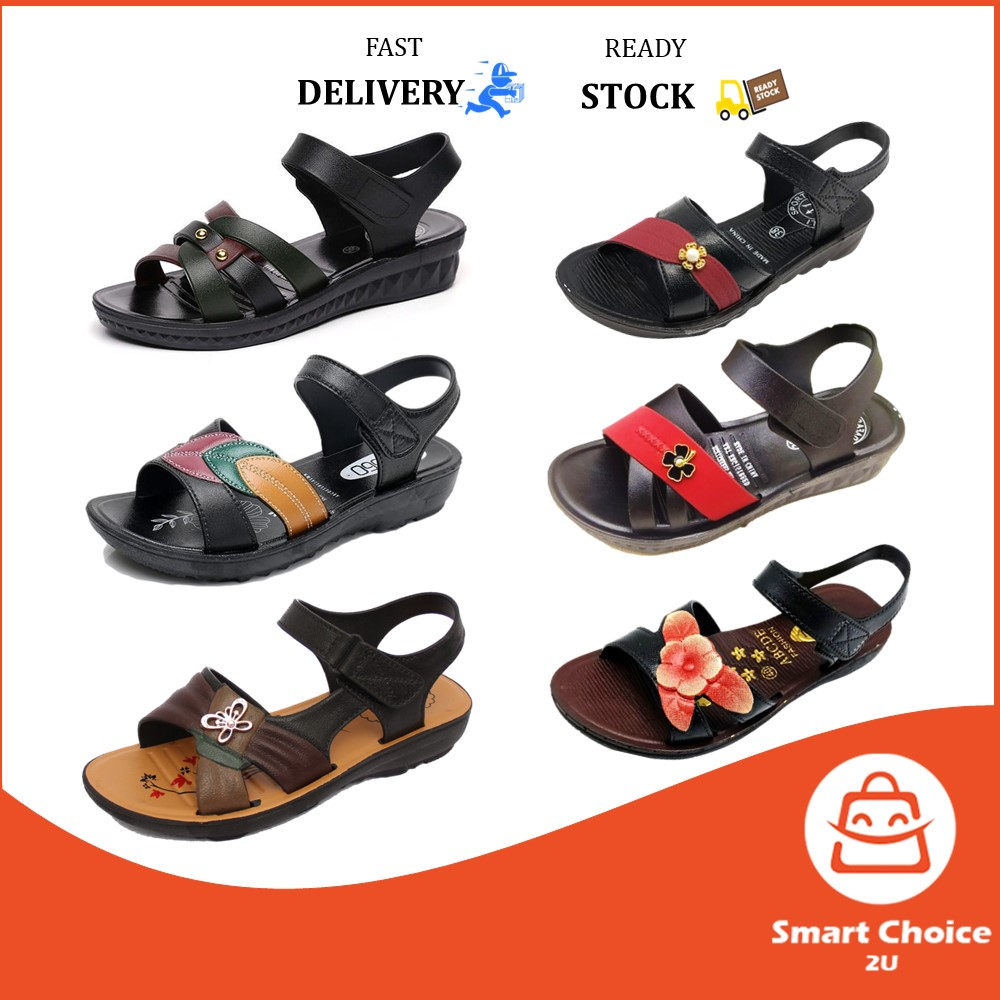 Smartchoice* Koleksi Hitam Sandal Wanita Ibu Bertali Kasut Getah Lembut ...