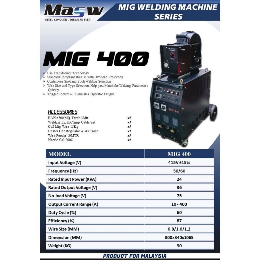 MASW MIG 400 MIG WELDING MACHINE 400AMP 415V 24KVA 90KG | Shopee Malaysia