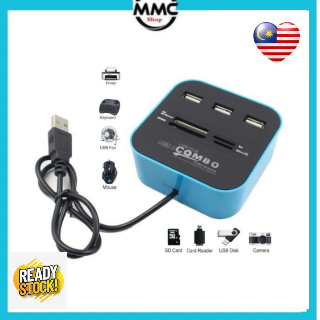 3-Port USB HUB Card Reader Multi Combo Support Micro SD TF M2 MS SDHC ...