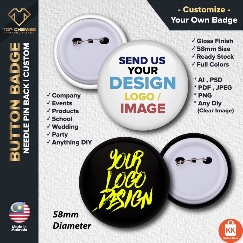 🇲🇾[Ready Stock] (SIAP PRINT) Button Badge Custom | 58mm full colour ...