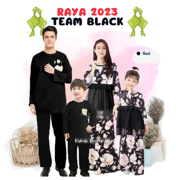 Raya 2023 BLACK SEDONDON FAMILY SET - ( Kurung Peplum / Kurta Moden Set ...