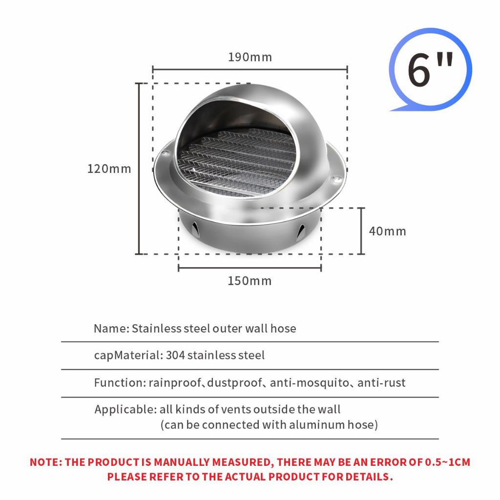 BSBOSS Stainless Steel Hood Ducting Cap for Ducting Hose (4"/100mm/6 ...