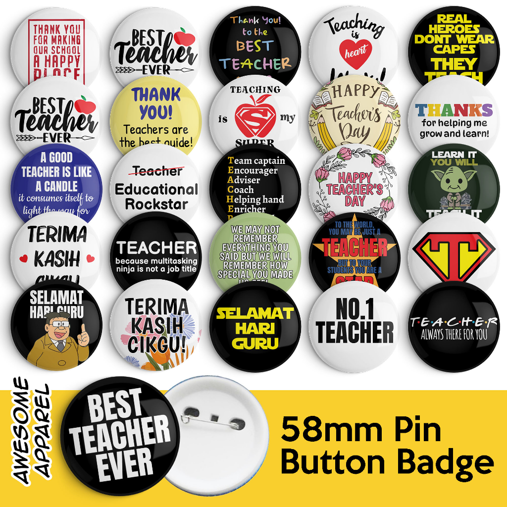 Hari Guru Teacher's Day Designs 58mm 44mm Button Badge with Pin (Z679 ...