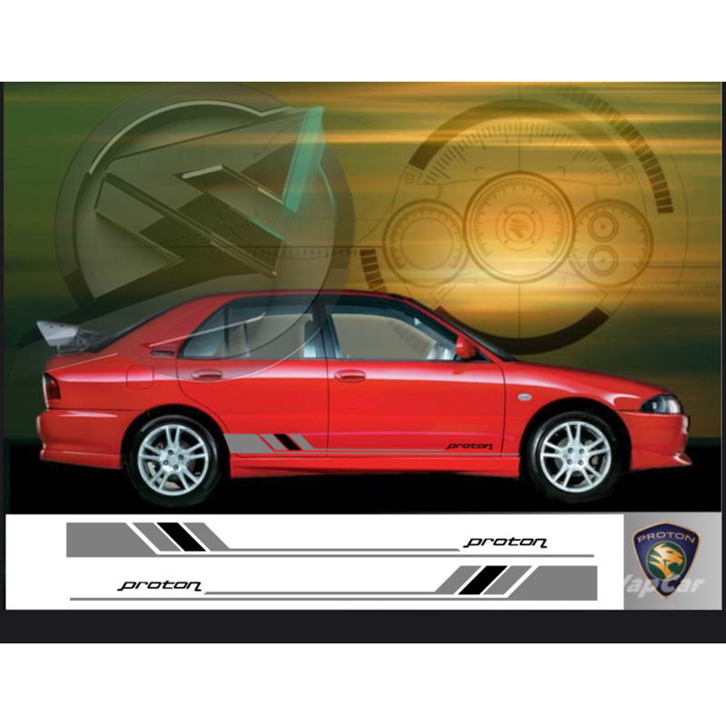 (Ready Stock )S202# 2pc PROTON WIRA Car Side Body Stripe Vinyl Decal ...