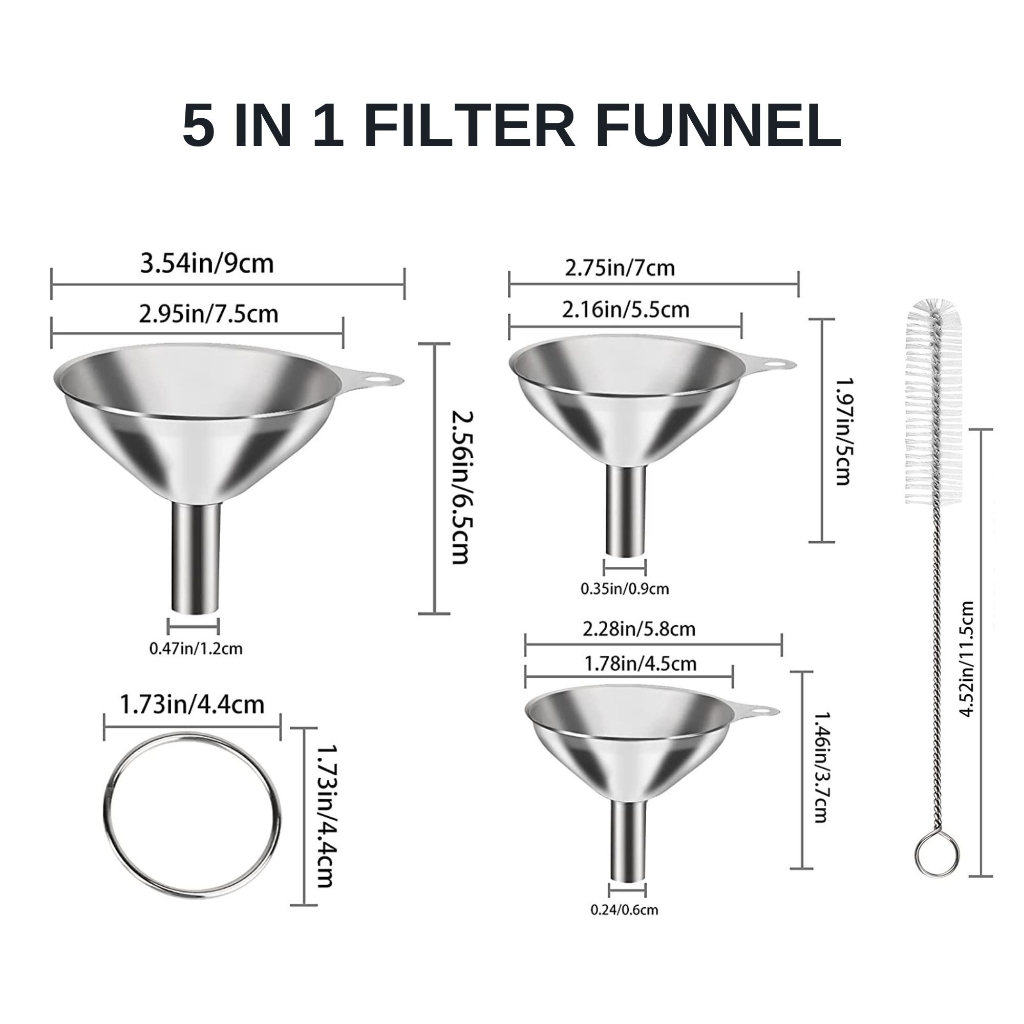 4” 5” 6” / 11CM 13CM 15CM Stainless Steel Filter Funnel Oil Liquid Fluid Filter Funnel Kitchen ...