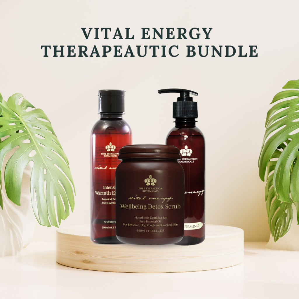 Vital Energy Therapeutic Bundle- Wellbeing Detox Scrub| Warmth Essence | Evita Repair Cream ...