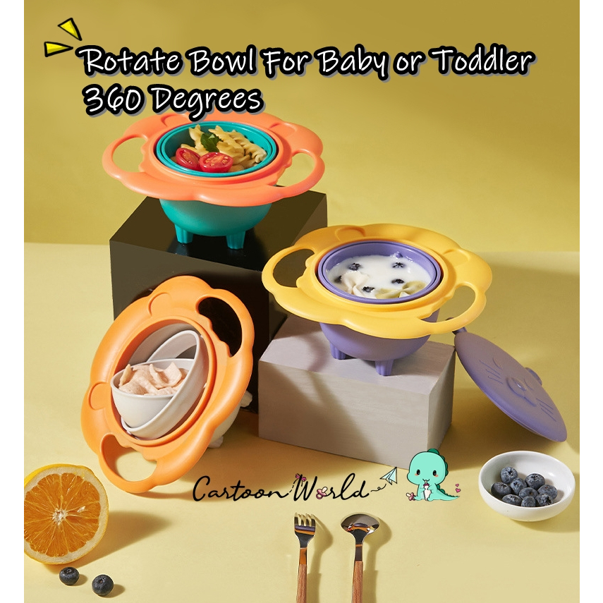 Rotate Bowl 360 Degree Baby Feeding Bowl Anti Non Spill Food | Shopee ...