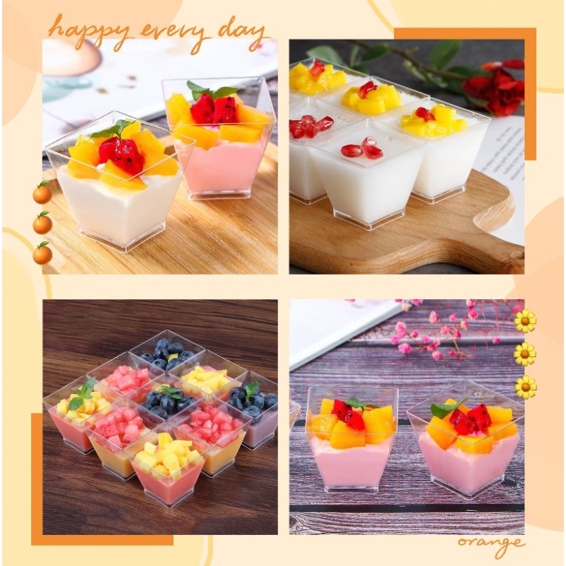 25Pcs Square Disposable Dessert Cup 60ml mousse Cup Panna Cotta Cup ...