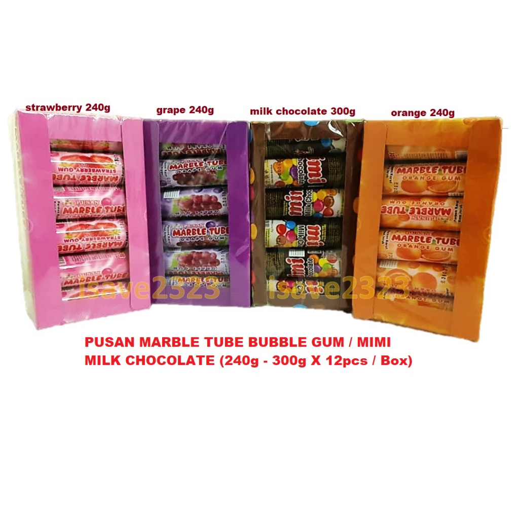Pusan Marble Tube Bubble Gum / Mimi Milk Chocolate (240g - 300g X 12pcs) | Shopee Malaysia