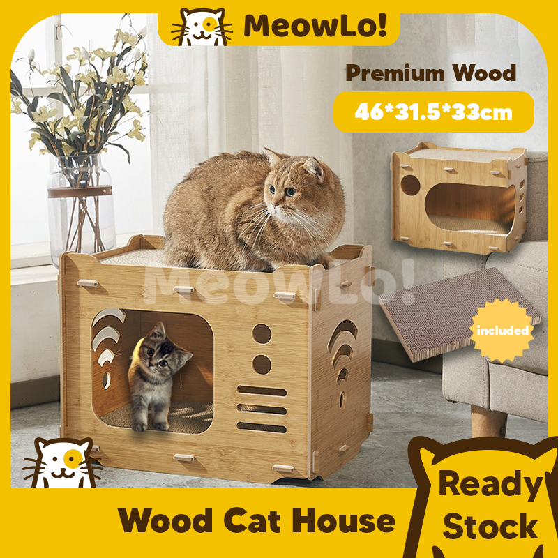 MeowLo 46cm Cat Wooden House Tahan Lama Wood Box Lego Cat House Wooden ...