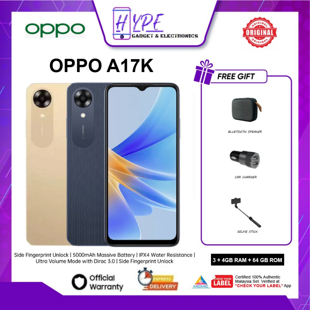 OPPO A17k (3+4GB + 64GB) |6.56" HD| MTK Helio G35 I Side Fingerprint ...