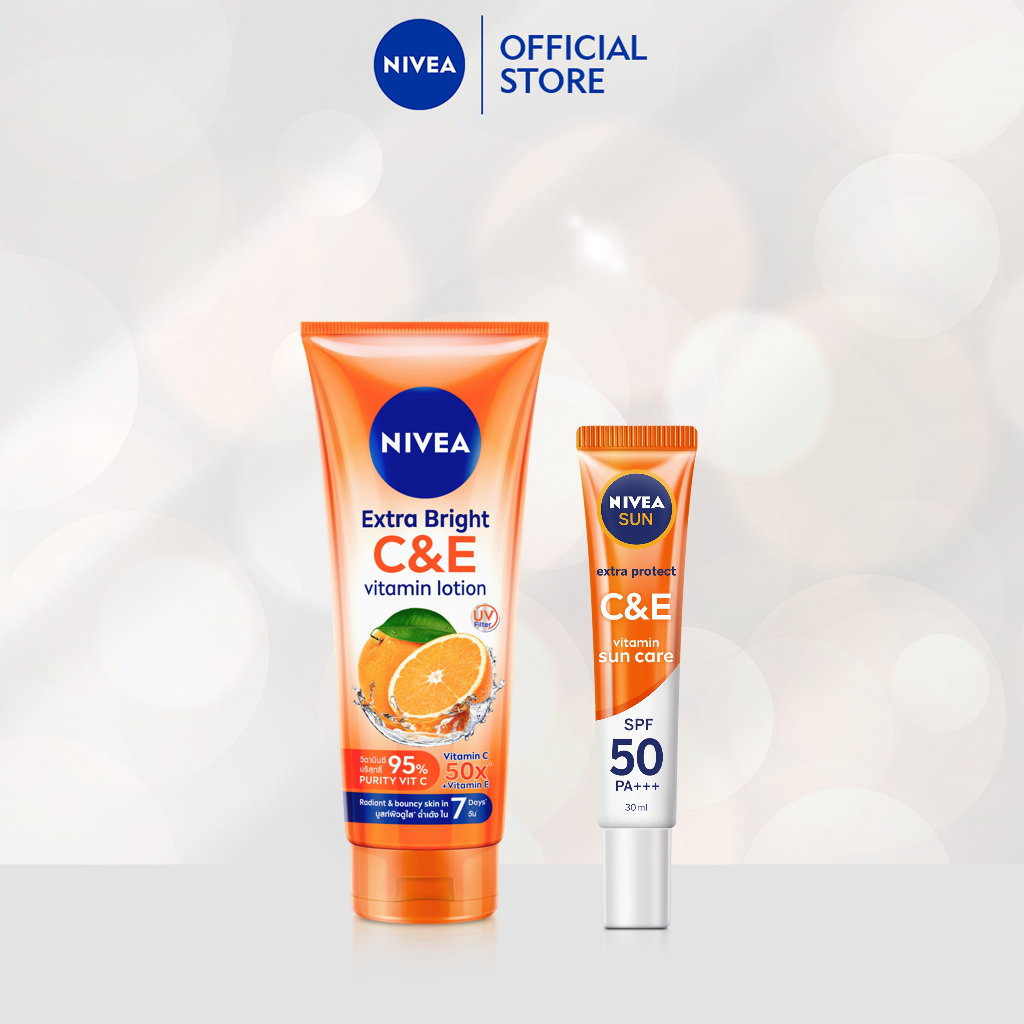 NIVEA Extra Bright C&E Vitamin Lotion (320ml) + NIVEA C&E Sun Protect Serum SPF50 Pa+++ (30ml ...
