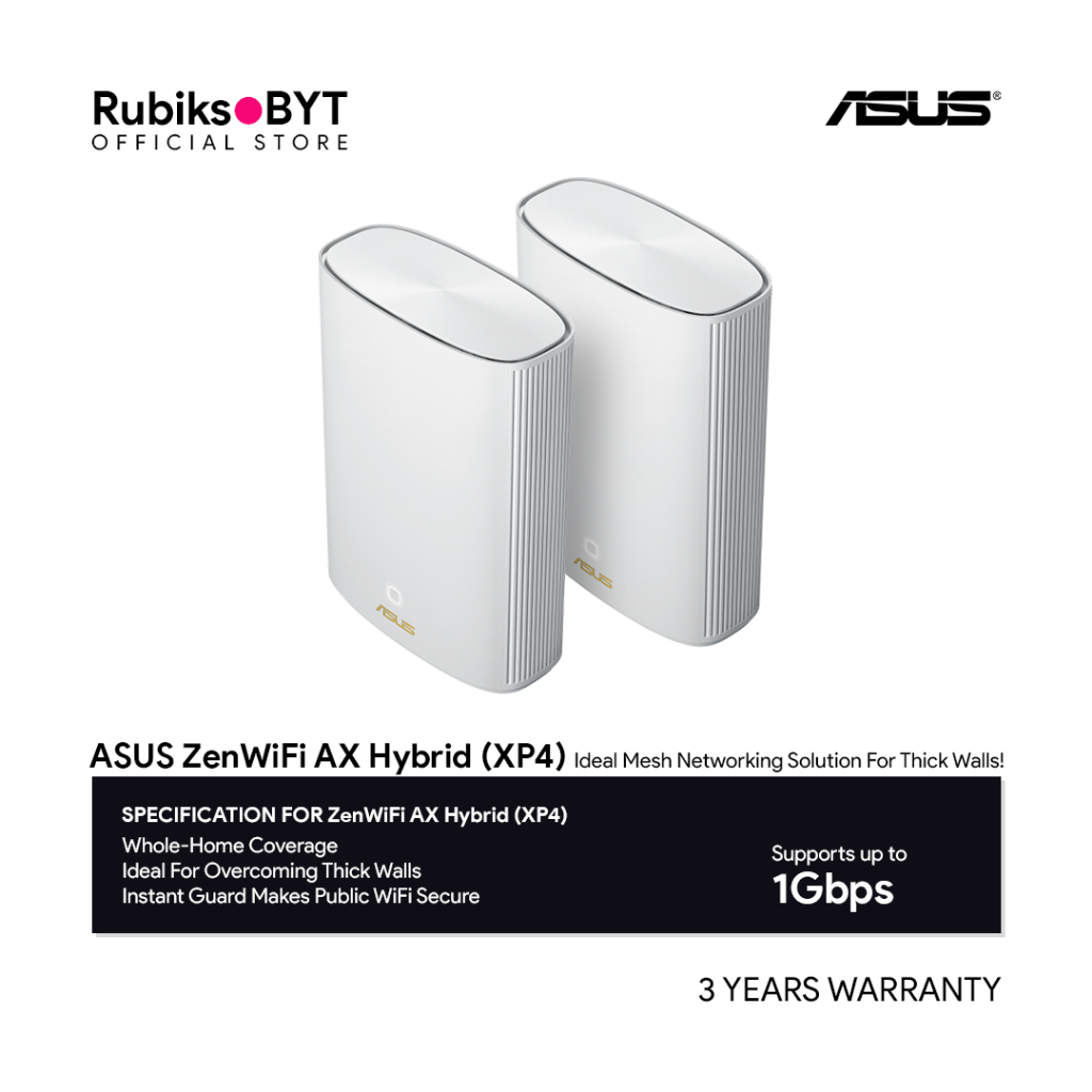Asus ZenWiFi AX Hybrid (XP4) WiFi 6 1800Mbps, Dual-Band Mesh WiFi ...