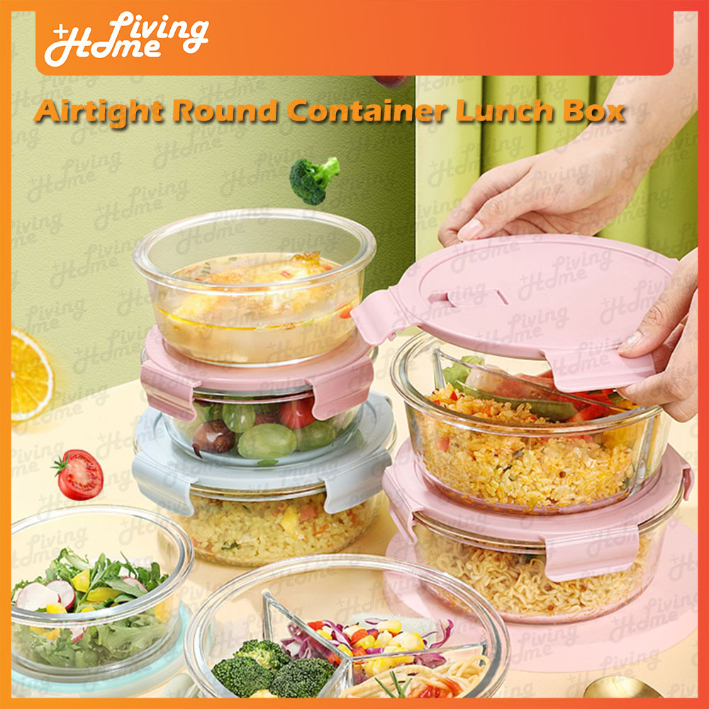 Airtight Heat Resistant Borosilicate Glass Round Container Microwave ...