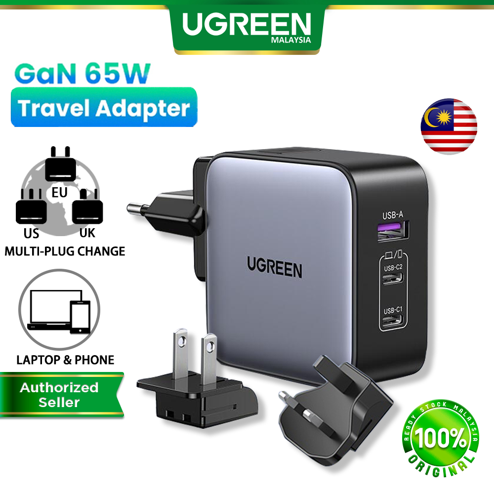UGREEN 65W Nexode GaN Travel Charger Multi Universal Adapter Plug Fast ...