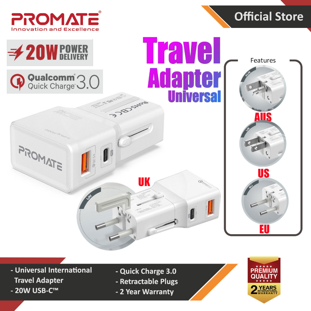 Promate Universal Travel Adapter Compact Lightweight Mini 20WPD Power ...