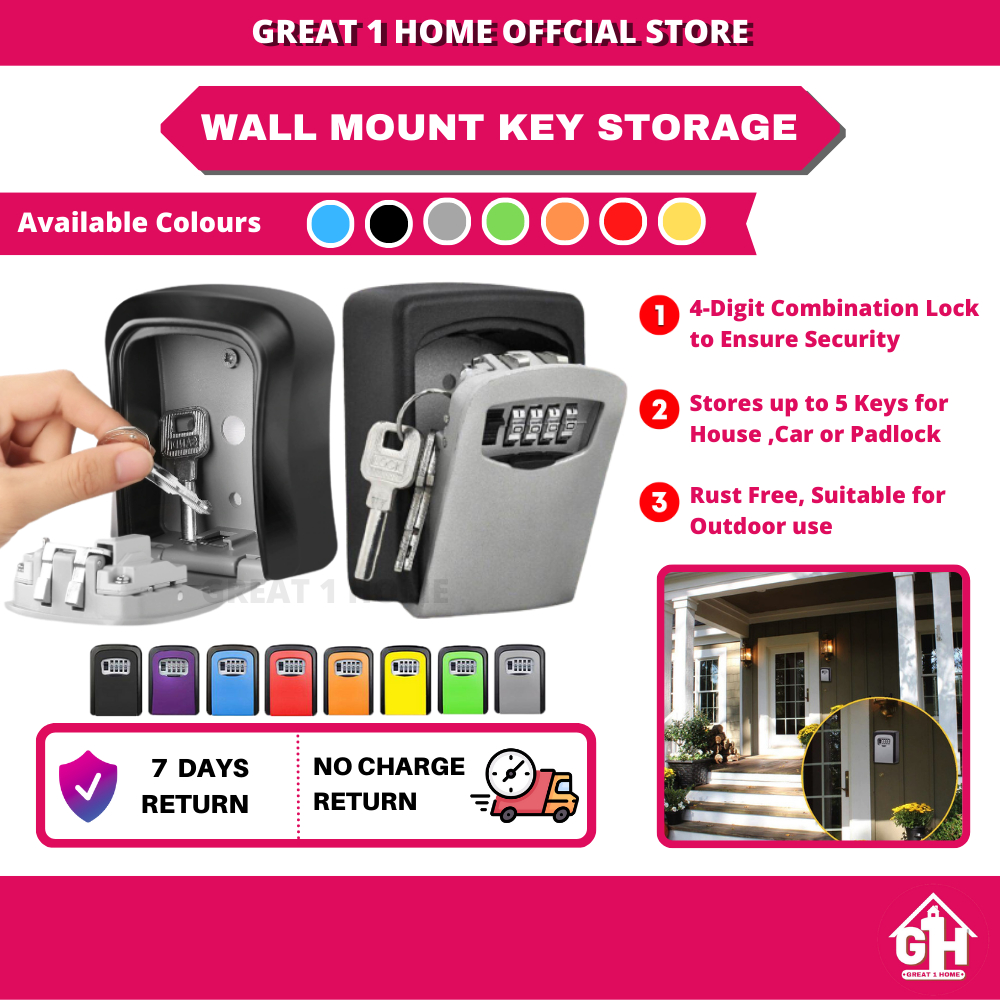 Wall Mount Key Safe Box Numbering Lock Key Storage Lock Box 4 Digits ...