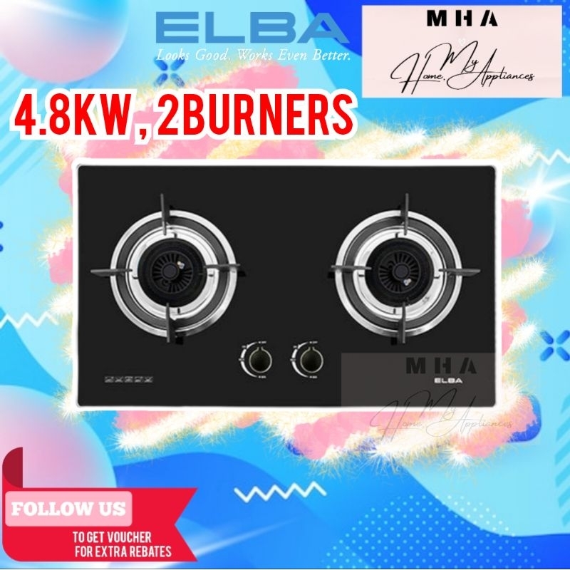ELBA 2 Burners Glass Stove EGH-M8442G(BK) - High Quality Tempered Glass, Black (4.8kW) | Shopee ...