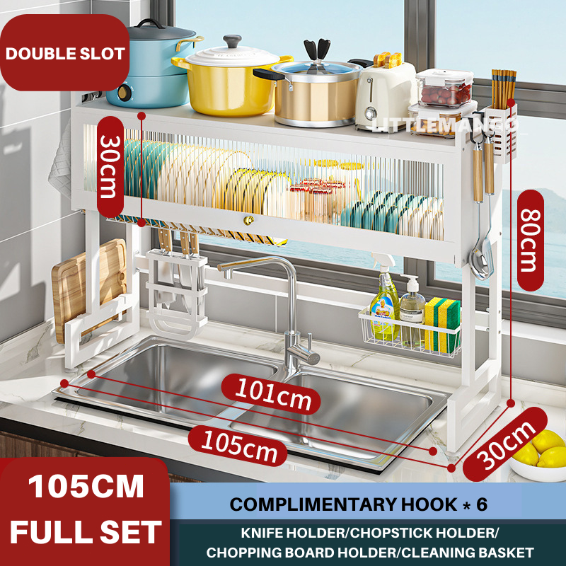 Stainless Steel Rack Dish Rack With Cover Kabinet Dapur Rak Pinggan ...