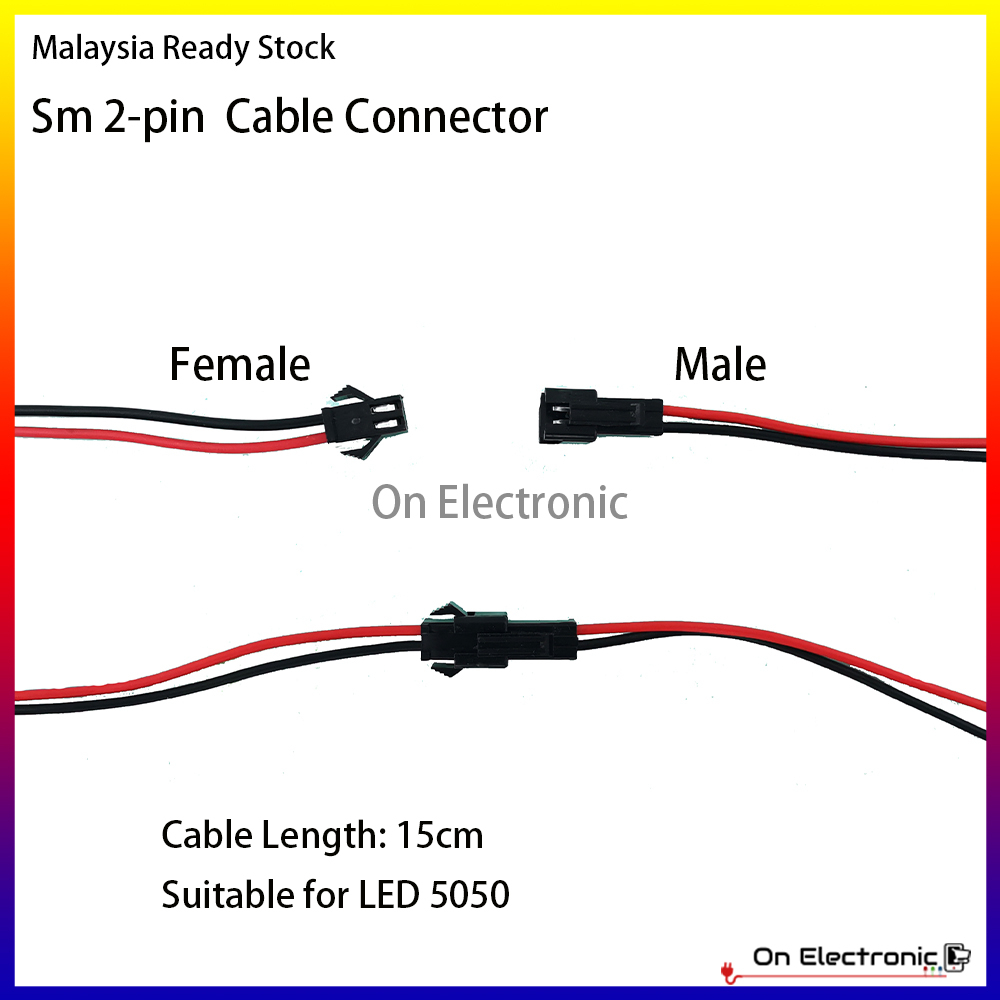 SM2.54 2P 2 pin connector 15cm cable female and male for led 5050 | Shopee Malaysia