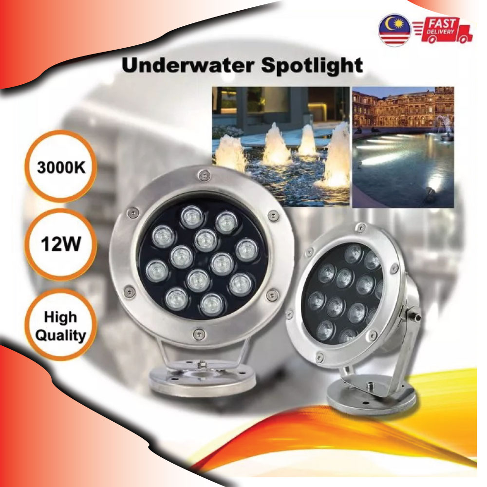 Underwater Under Water Pond Fountain Pool Waterproof Spotlight Waterscape Light LED IP68 12W ...