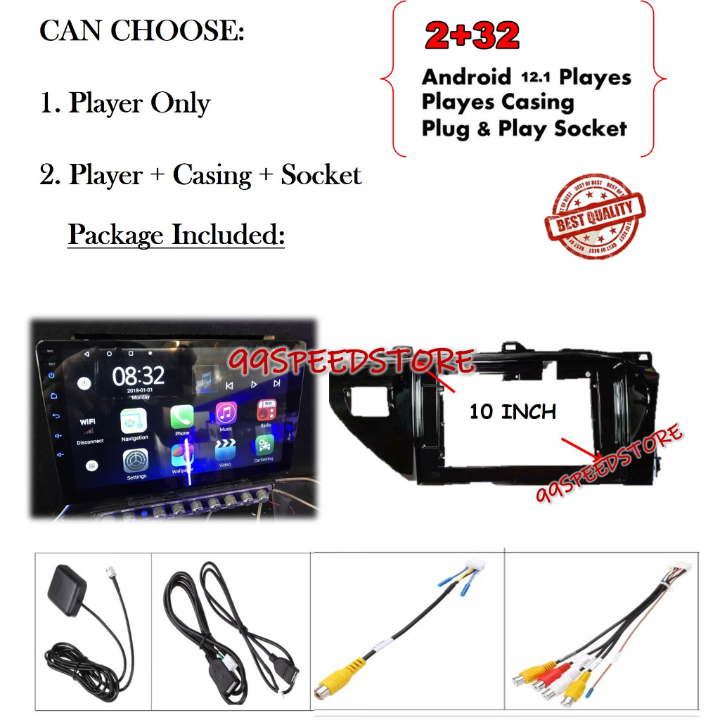 Toyota Hilux revo 2016 - 2021 android player 10 inch PLUG N PLAY with ...