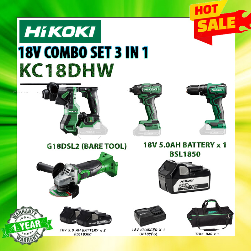 HIKOKI KC18DHW CORDLESS BRUSHLESS ROTARY HAMMER, IMPACT DRIVER DRILL & IMPACT DRIVER (DH18DPA ...