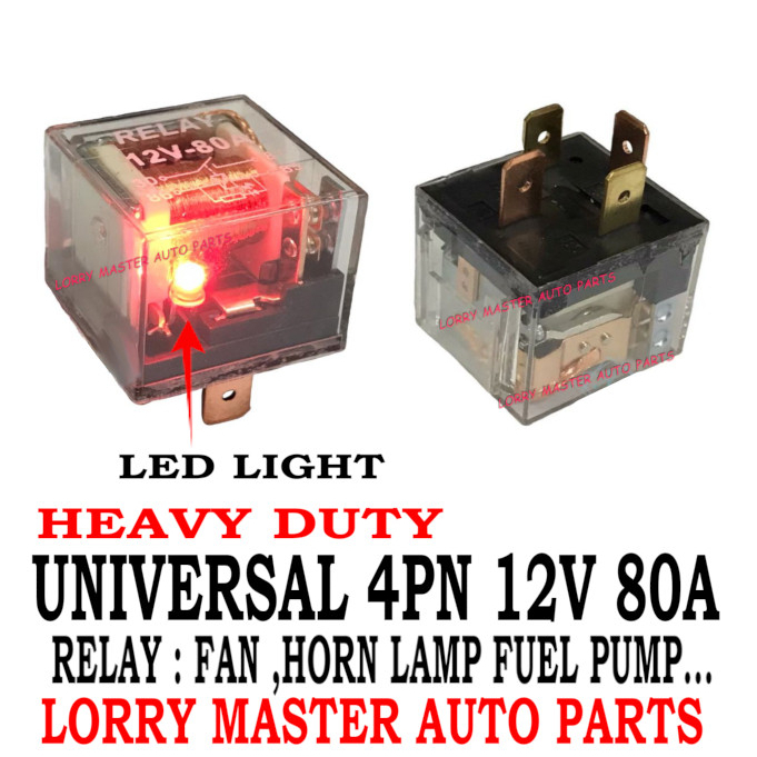 RELAY 4PIN 12V/24V 80A HEAVY DUTY TYPE WITH LED LIGHT SUITABLE FOR ALL ...