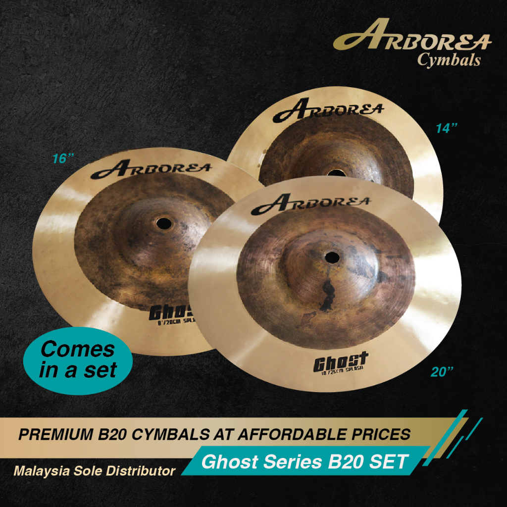 Arborea Ghost Series Cymbal Set 14” Hi-Hat 16” Crash 20” Ride B20 ...