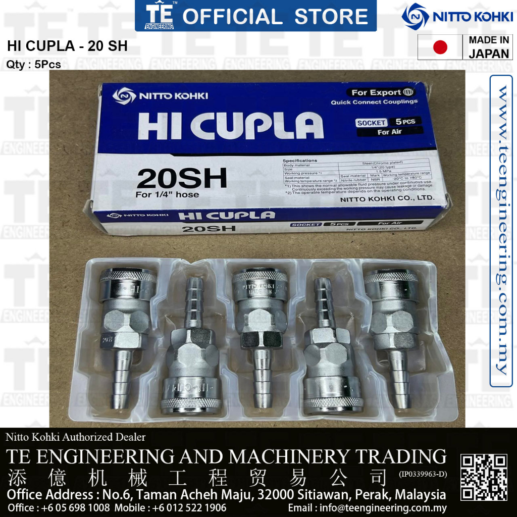 NITTO KOHKI 20SH Type Pneumatic Air Quick Coupler 5Pcs Per Box (HI CUPLA 20 SH) | Shopee Malaysia