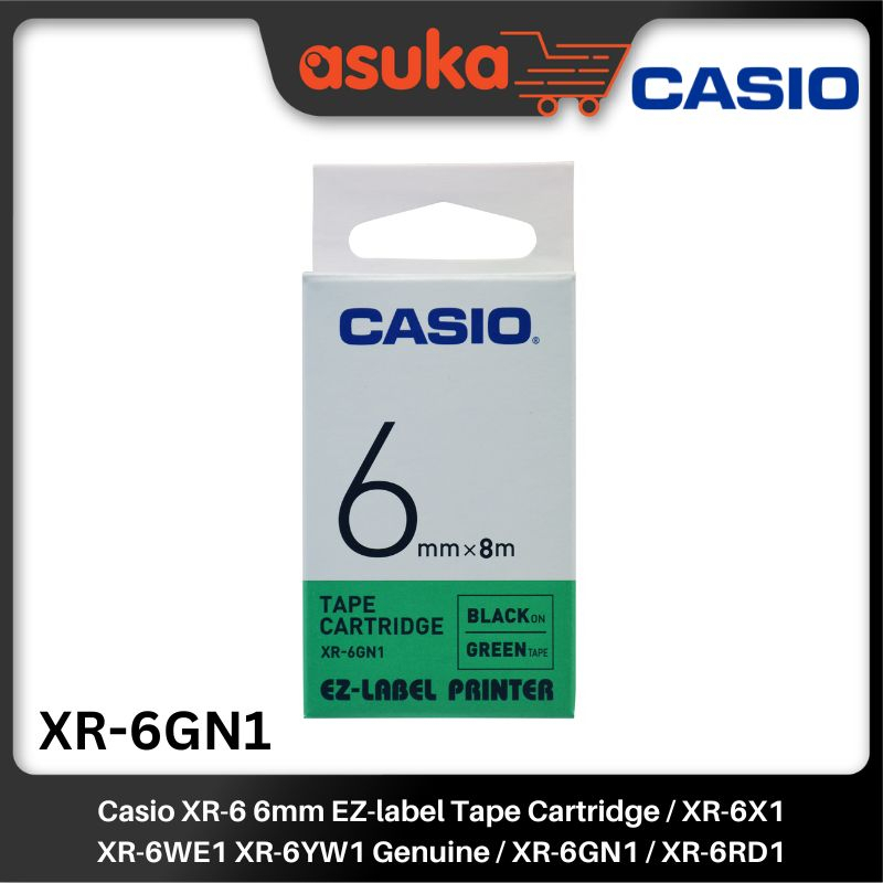 Casio XR-6 6mm EZ-label Tape Cartridge / XR-6X1 XR-6WE1 XR-6YW1 Genuine / XR-6GN1 / XR-6RD1 ...