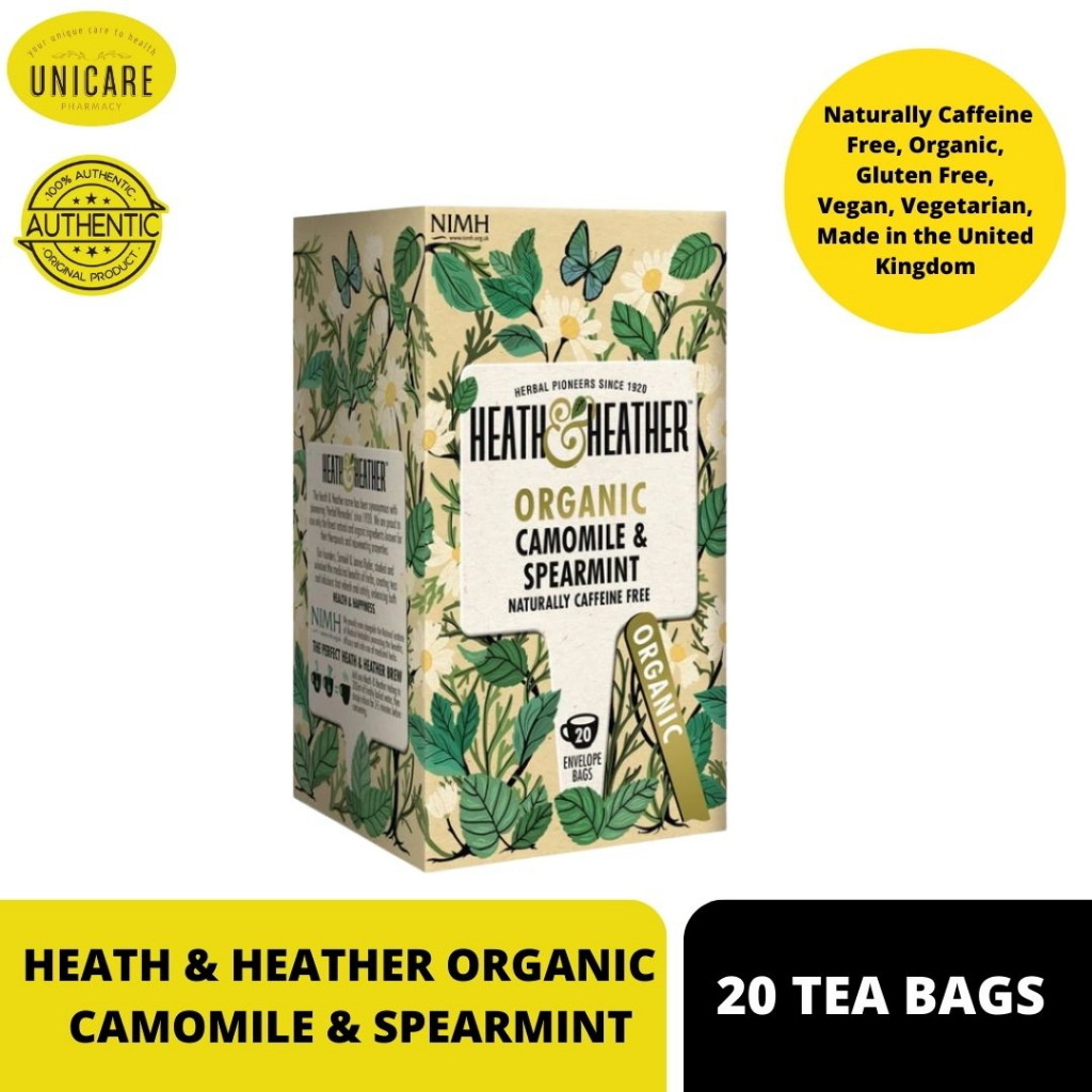 HEATH & HEATHER ORGANIC CAMOMILE & SPEARMINT (20 TEA BAGS). Naturally ...
