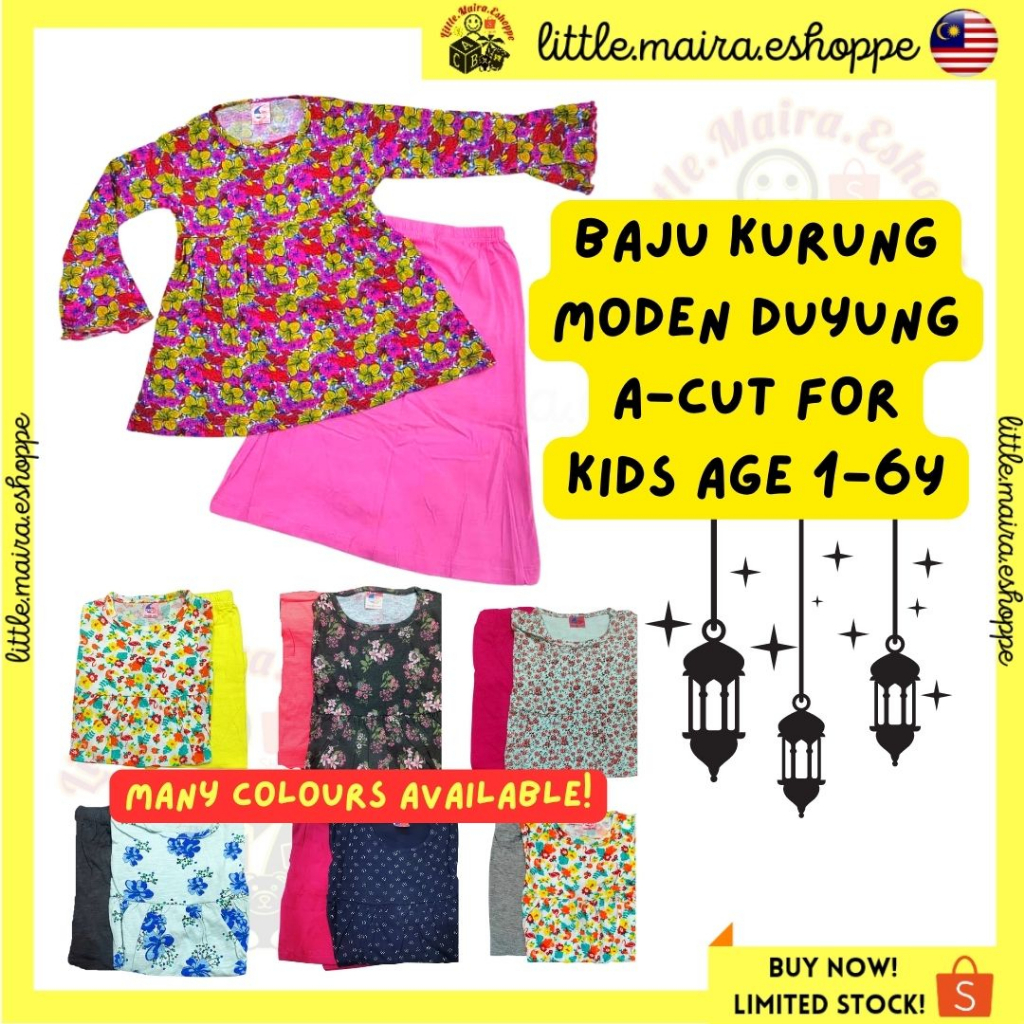 Kids Girl 1y-5y+ Baju Kurung Murah A-Cut Raya Aidilfitri Baju Kurung ...