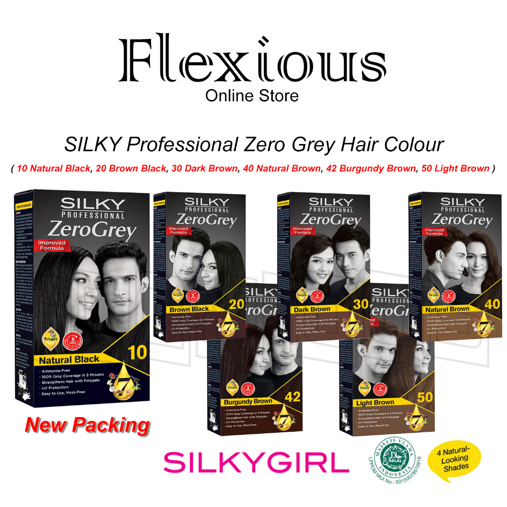 *SILKYGIRL* Professional Zero Grey Hair Colour ( 01 Natural Black, 20 ...