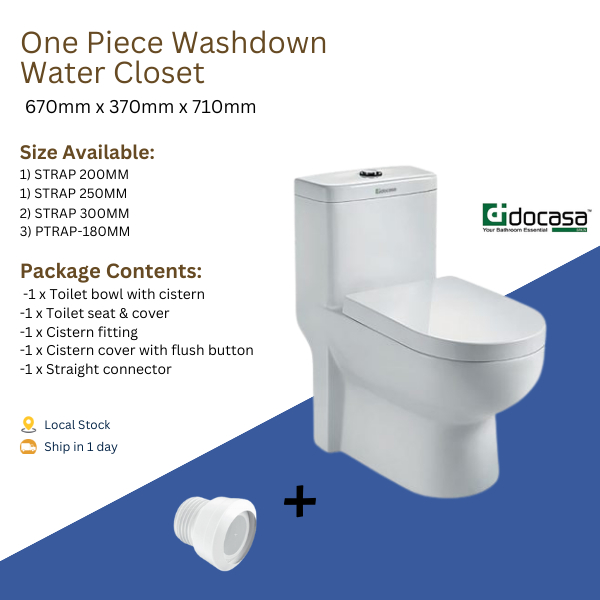 Docasa Premium One Piece Gloss White Water Closet WC S-Trap 200MM 250MM 300MM / P-TRAP 180MM ...