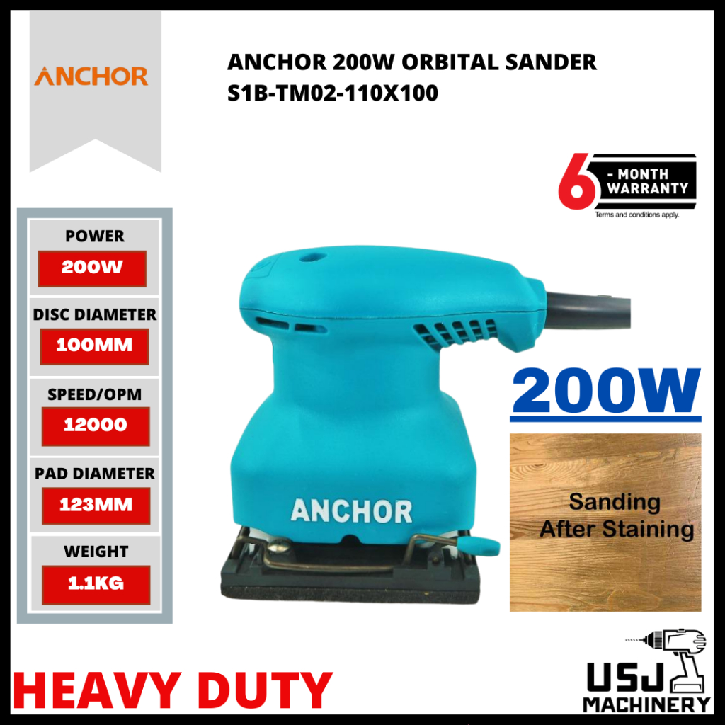 ANCHOR 200W 100MM/4" Orbital Sander S1B-TM02-110X100 | 6 Months ...