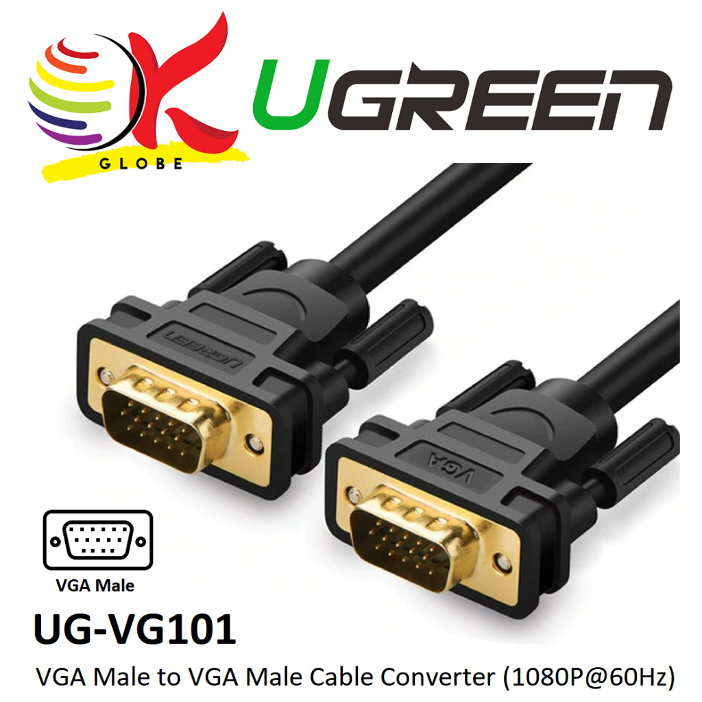UGREEN VGA MALE TO MALE CABLE ADAPTER CONVERTER WITH GOLD PLATED CONNECTOR VG101 - 1M / 1.5M ...