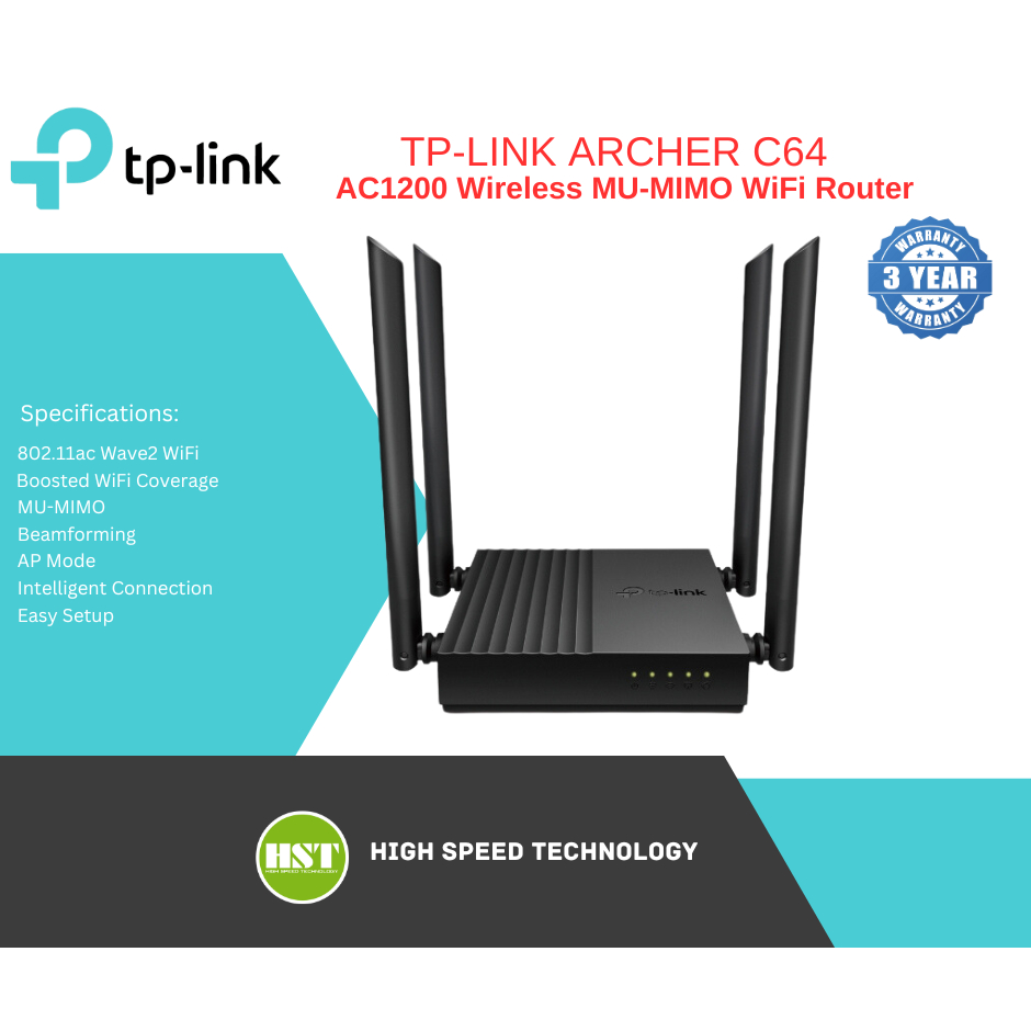 TP-LINK Archer C64 AC1200 MU-MIMO EasyMesh WiFi Router | Shopee Malaysia