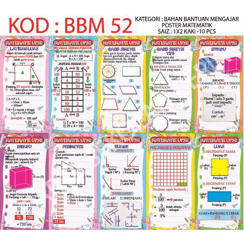 10pcs POSTER BBM MATEMATIK SEKOLAH RENDAH & MENENGAH PAK21- Jenis ...